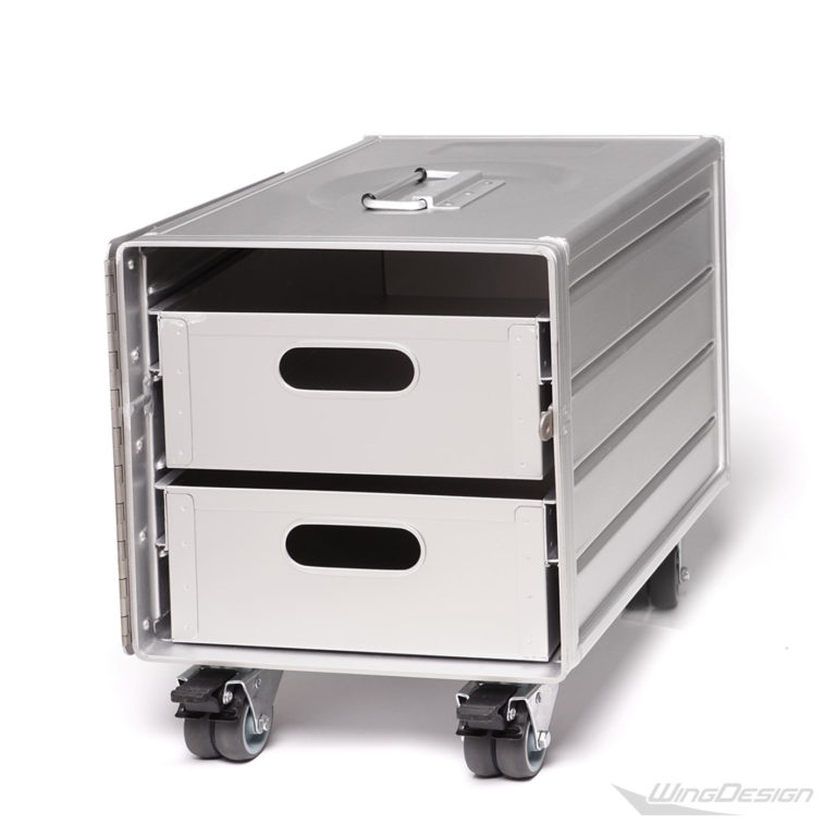 Trolley Alu Box silber Gr.S mit Rollen - wingdesign.com